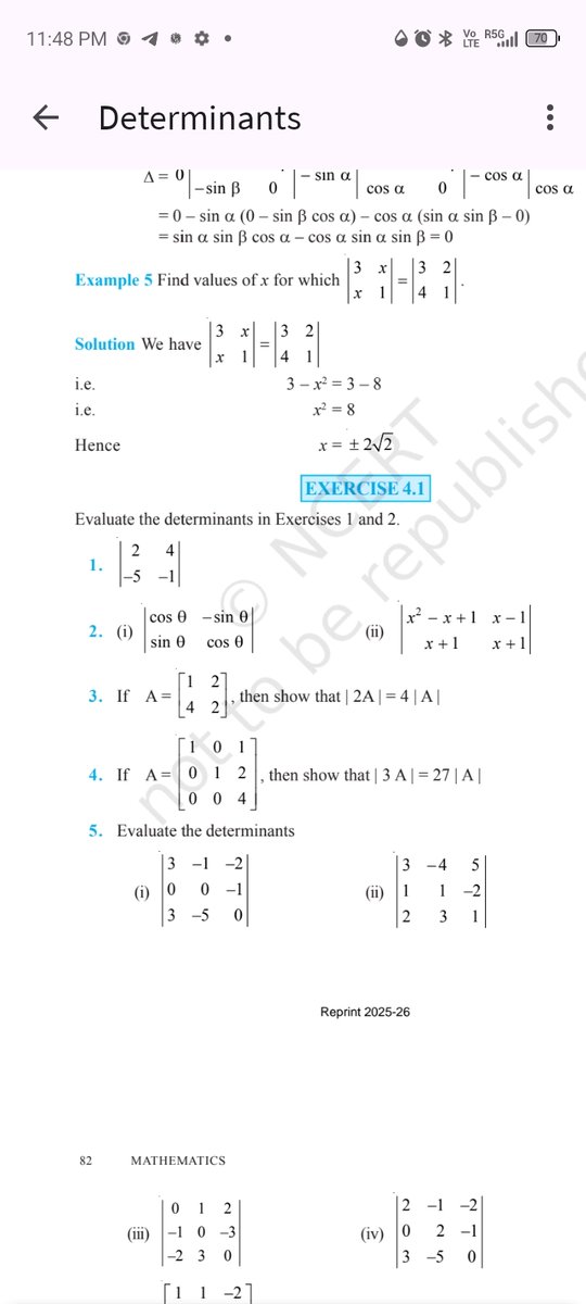 Evaluate the determinants in the following exercises: \begin{vmatrix}2
