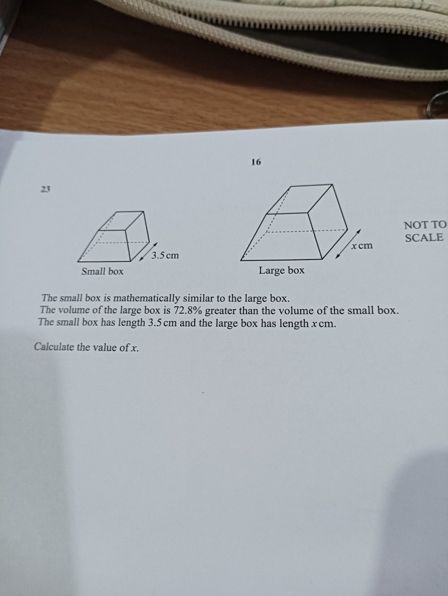 The small box is mathematically similar to the large box. The volume of t..