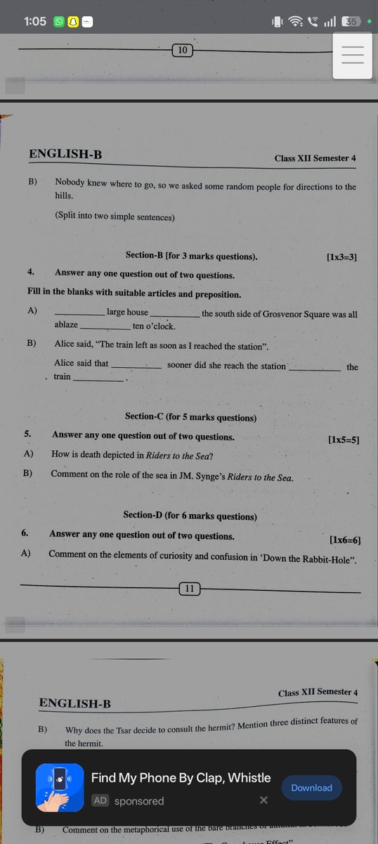 Section B (3 marks) 4. Split into two simple sentences: B) Nobody knew