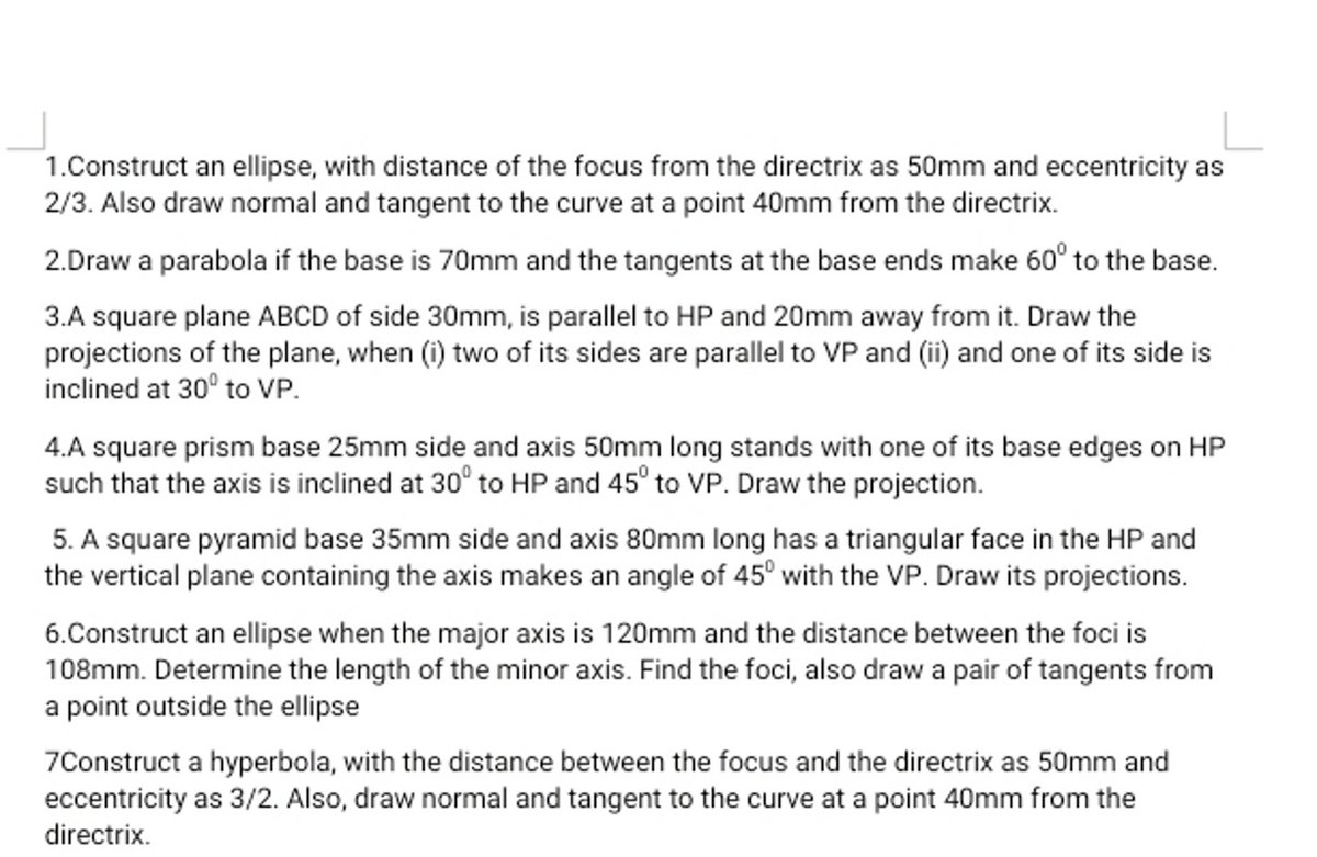 Geometry and Projection Problems Construct an ellipse with the distance