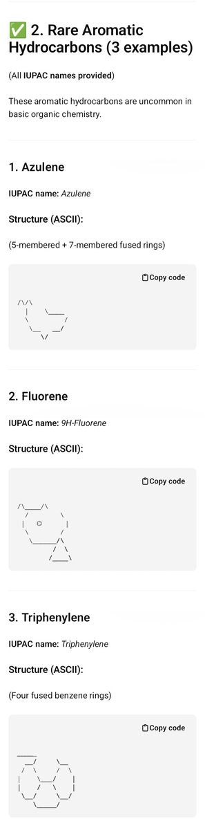 Rare Aromatic Hydrocarbons (3 examples) (All IUPAC names provided) These
