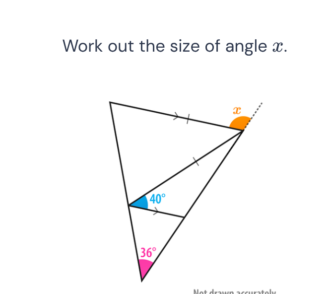 Work out the size of angle x in the diagram, given that three sides are m..