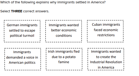 Which of the following explains why immigrants settled in America? Selec..