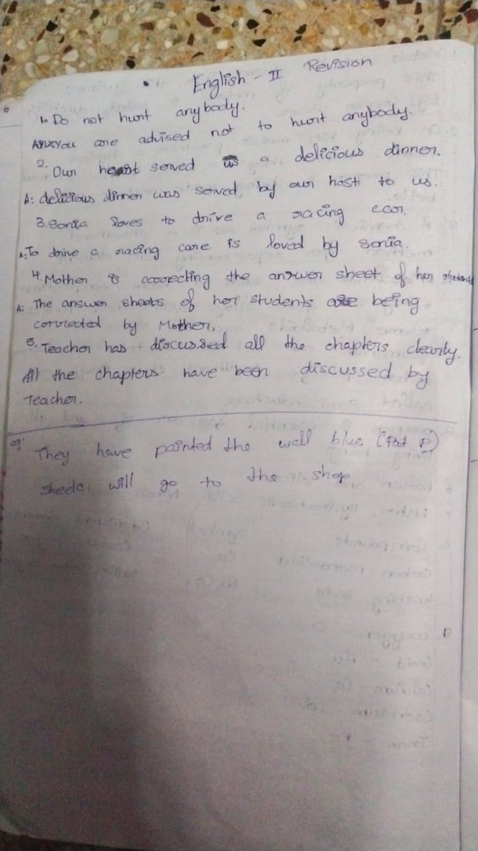 Convert the following sentences from active to passive voice or as instru..