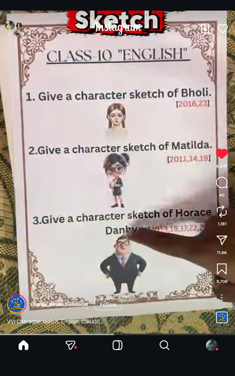 CLASS 10 "ENGLISH" Give a character sketch of Bholi. Give a character s..
