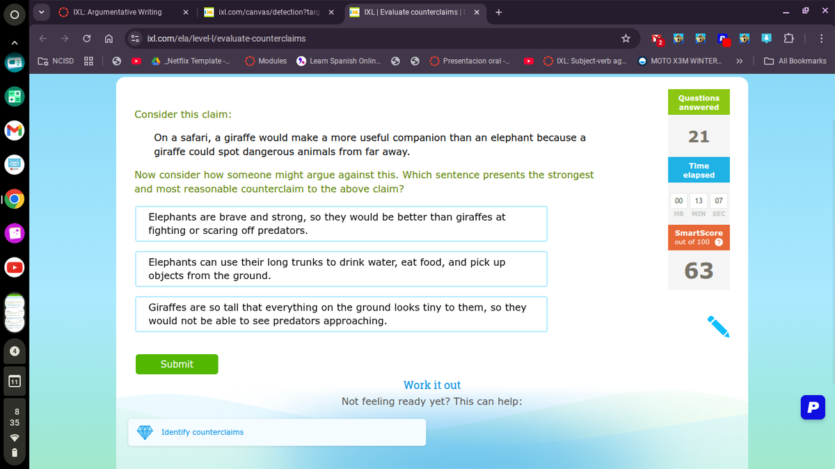 Consider this claim: On a safari, a giraffe would make a more useful com..