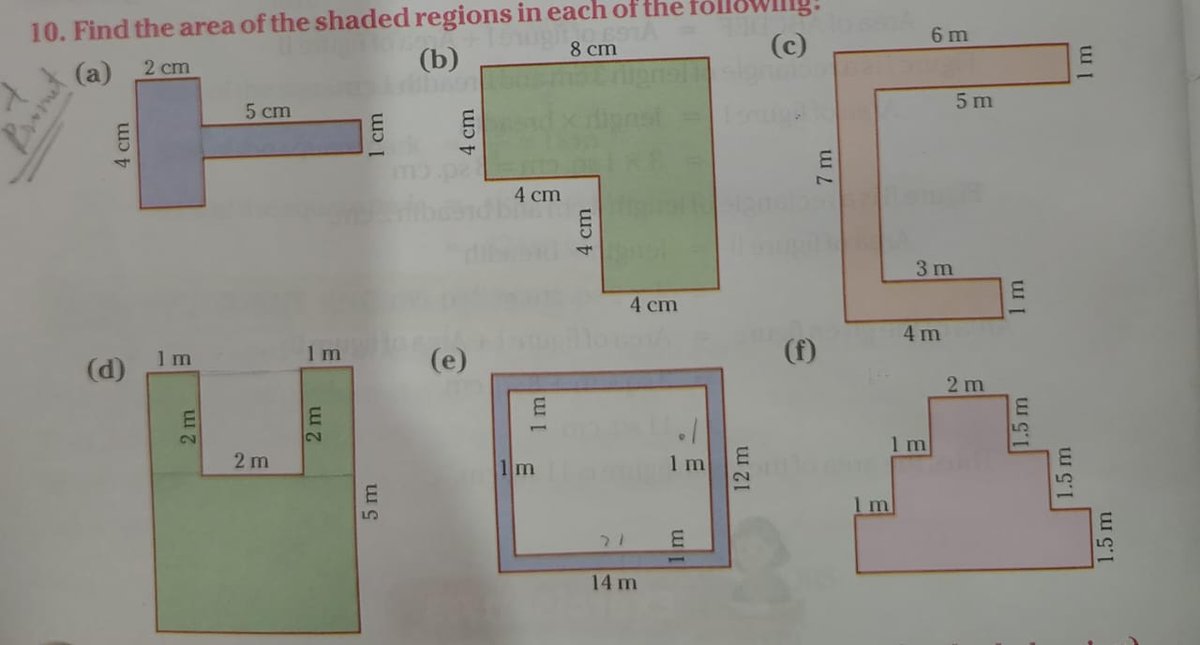 Find the area of the shaded regions in each of the following composite fi..