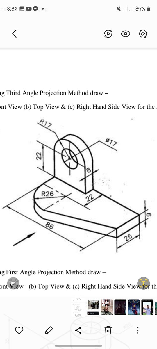 Using Third Angle Projection Method draw - Front View (b) Top View & (c)