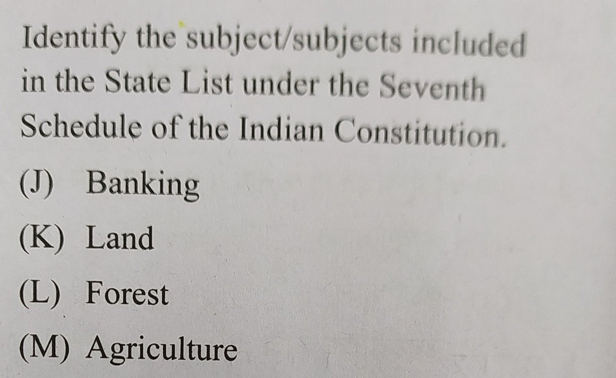 Identify the subject/subjects included in the State List under the Sevent..
