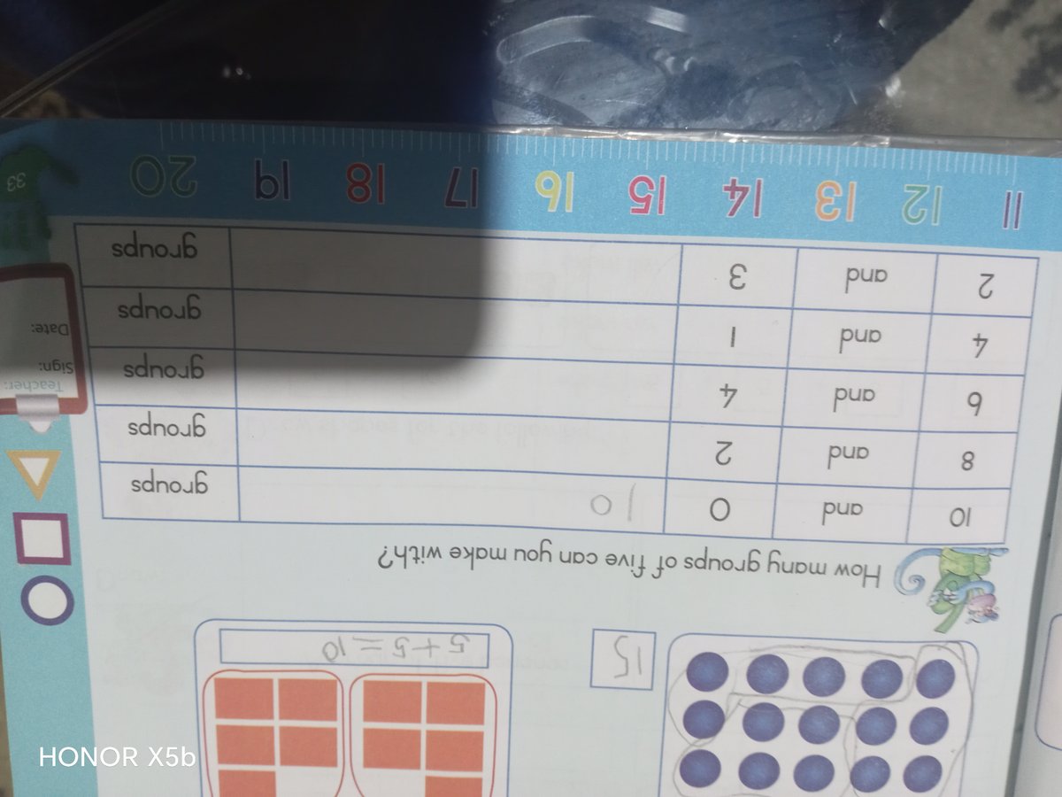 How many groups of five can you make with: 10 and 0 groups 8 and 2 group..