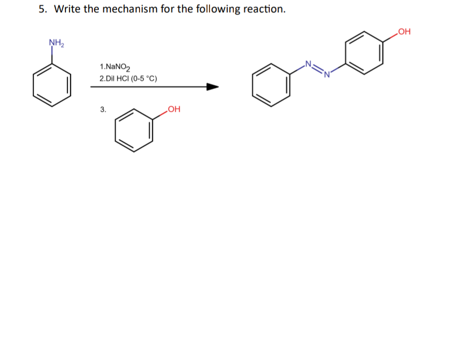 Write the mechanism for the following reaction: Aniline (C6H5NH2) reacts..