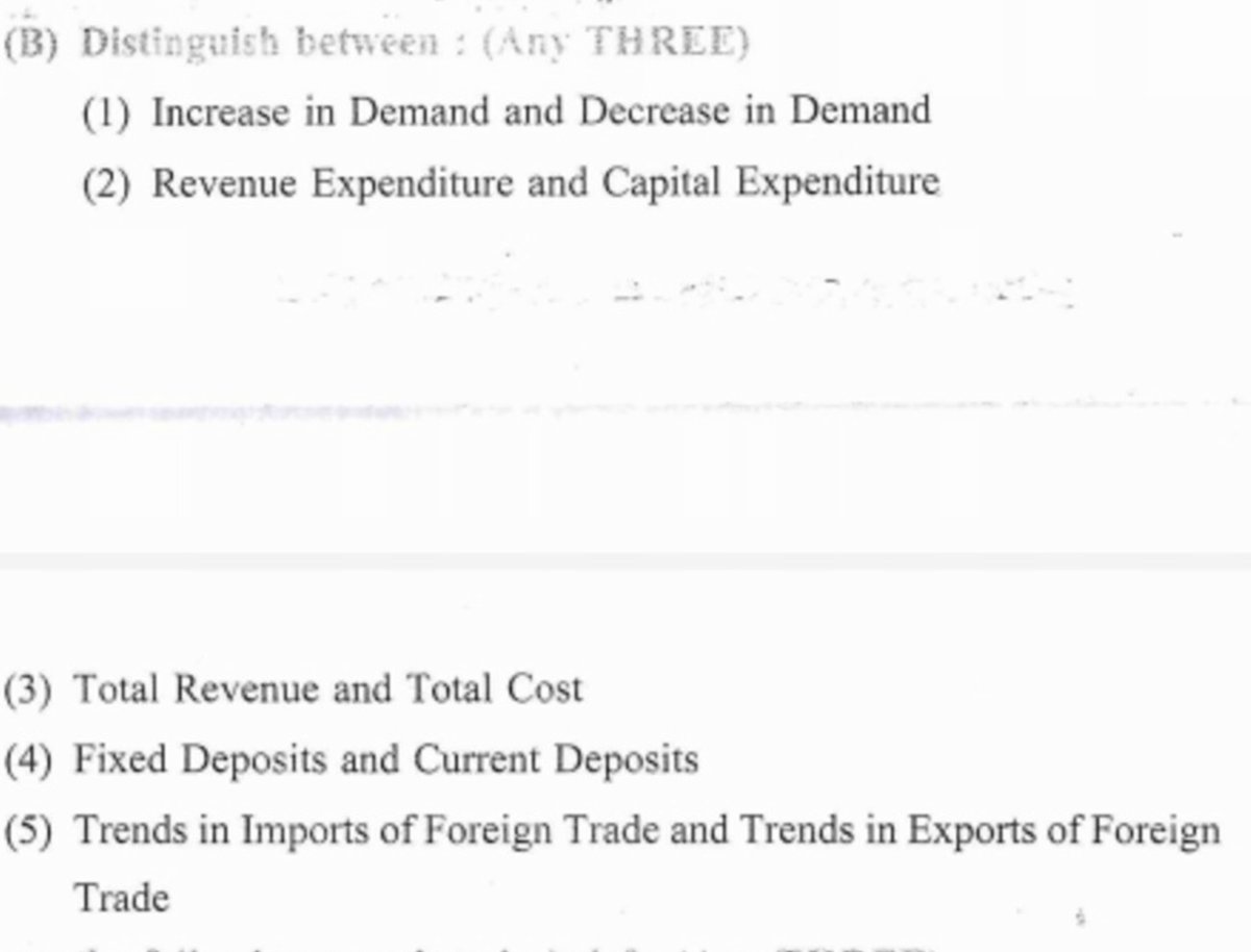(B) Distinguish between : (Any THREE) (1) Increase in Demand and Decrease..