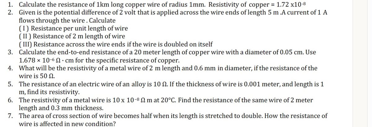 Calculate the resistance of a 1km long copper wire with a radius of 1mm.