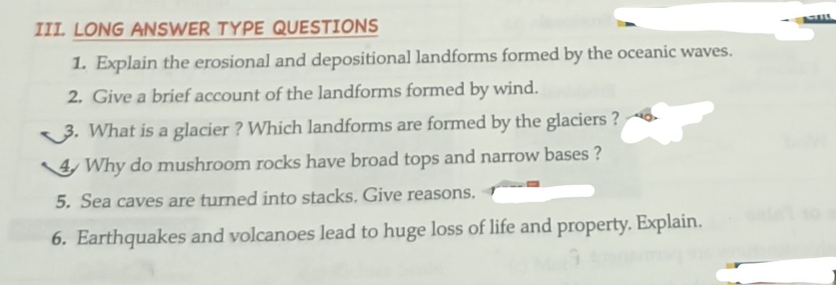 Questions on Landforms and Natural Disasters Explain the erosional and d..