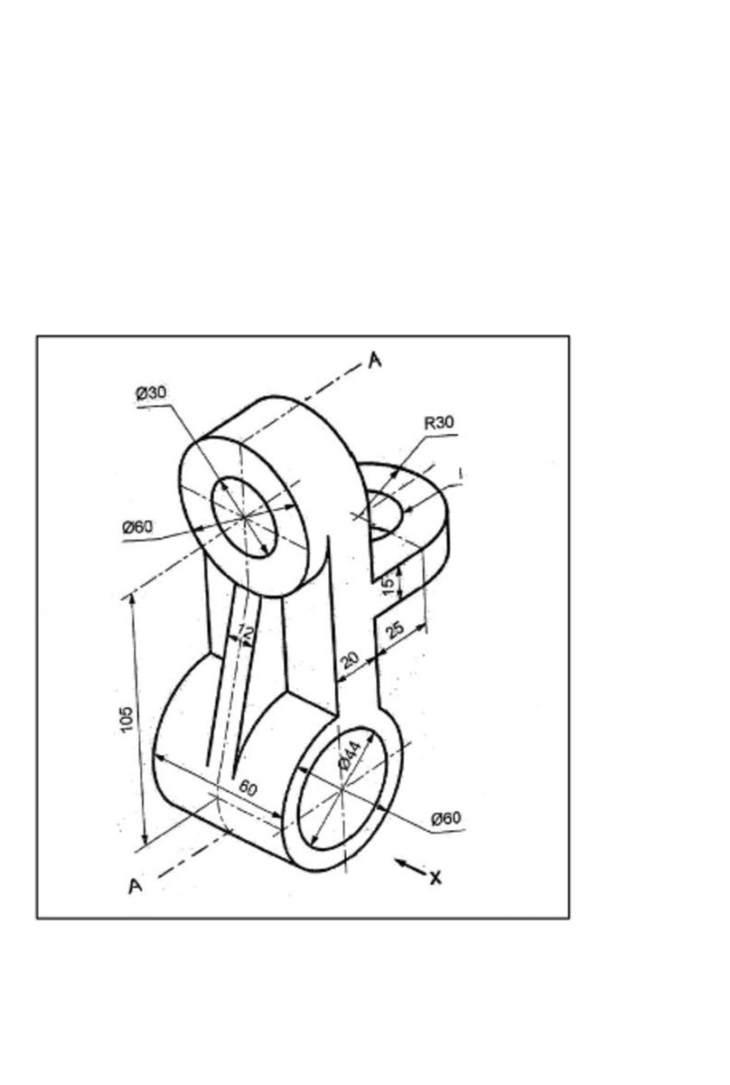 Given the isometric drawing of a mechanical part with the following dimen..