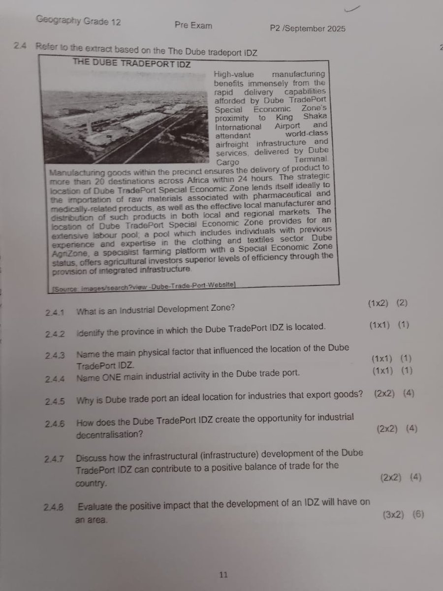 2.4 Refer to the extract based on the The Dube tradeport IDZ THE DUBE TR..