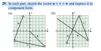 In each part, sketch the vector \mathbf { u } + \mathbf { v } + \mathbf