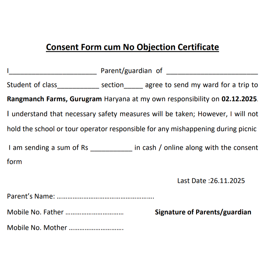 Consent Form cum No Objection Certificate I _ Parent/guardian of _ Stud..