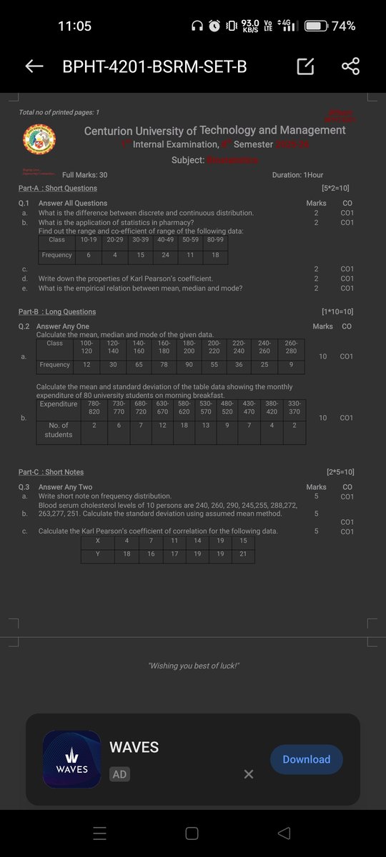 Calculate the mean, median, and mode of the given grouped frequency data:..