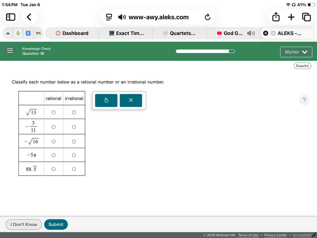 Classify each number below as a rational number or an irrational number.