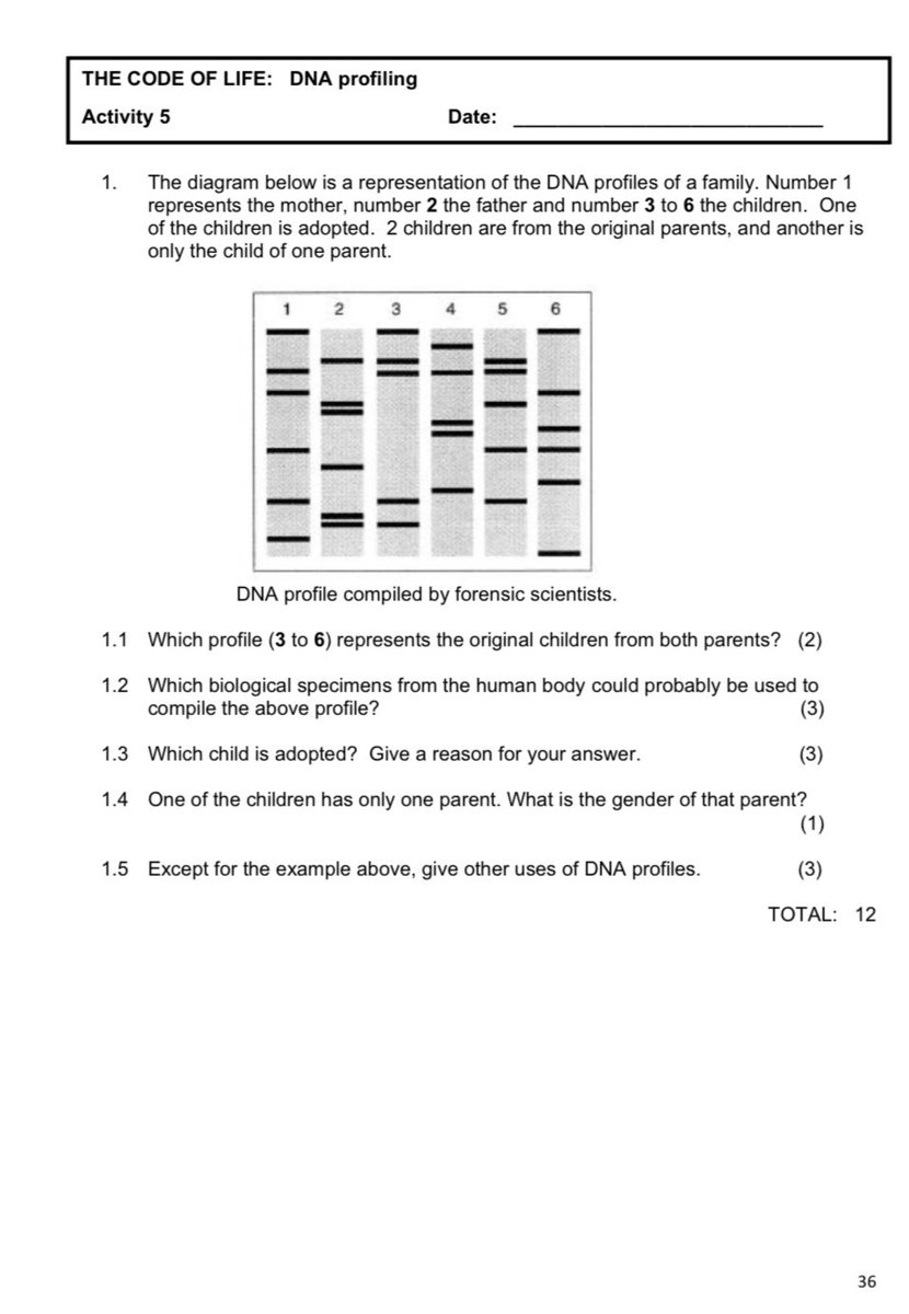 The diagram below is a representation of the DNA profiles of a family. Nu..