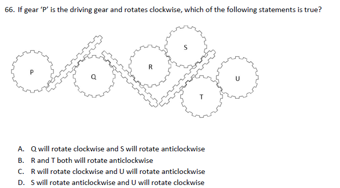 If gear ' P ' is the driving gear and rotates clockwise, which of the fol..