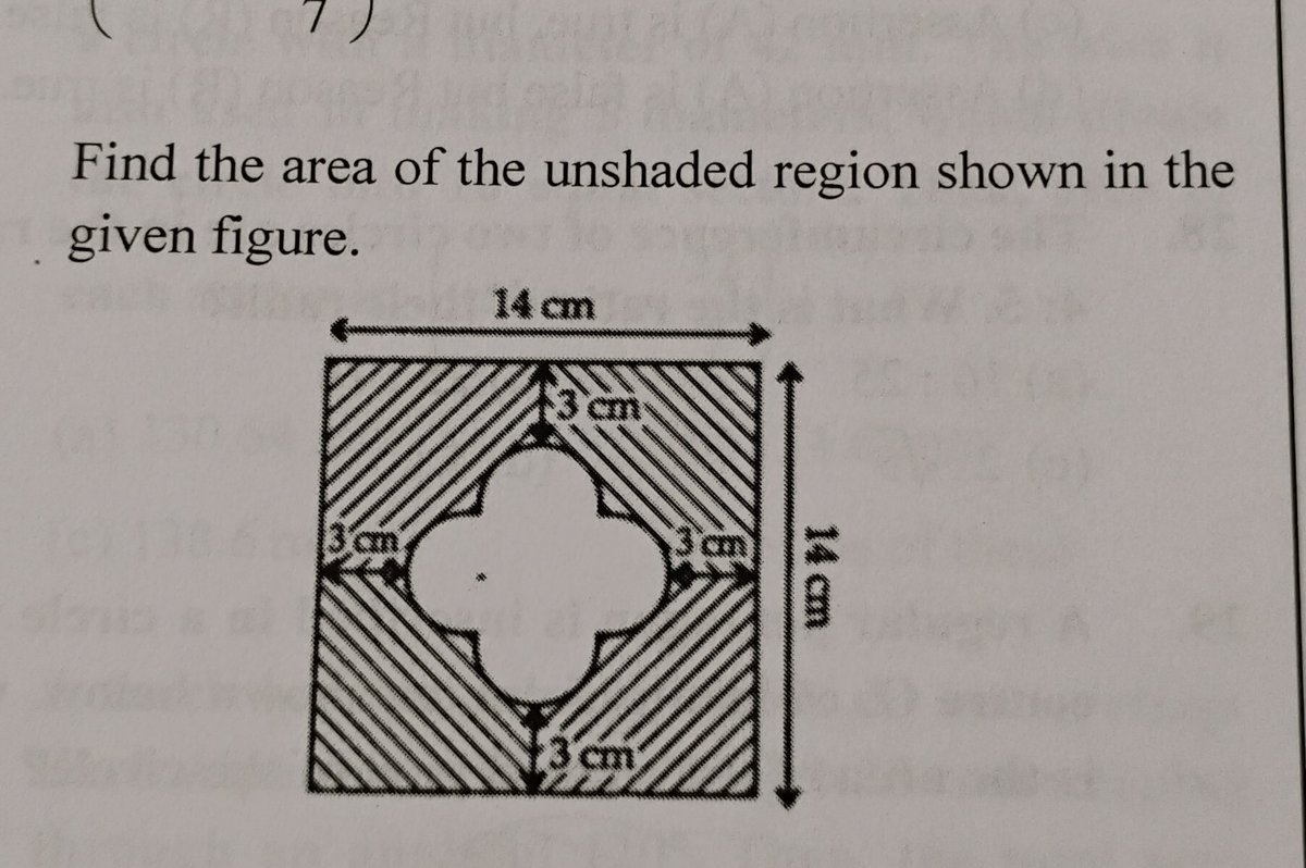 Find the area of the unshaded region shown in the given figure. The figur..