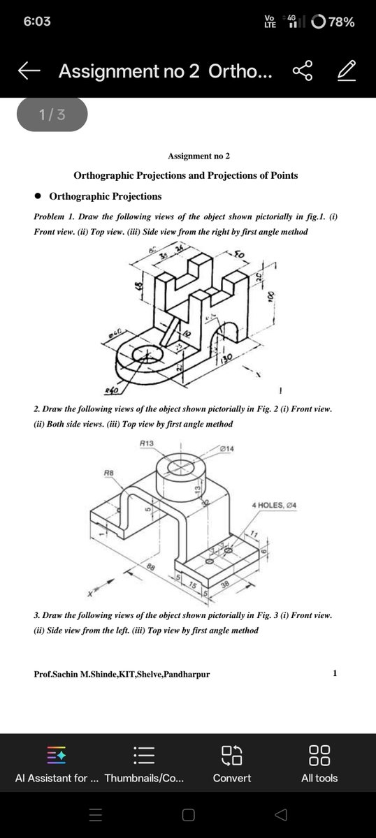 Orthographic Projection Drawing Problems Draw the following views of the..