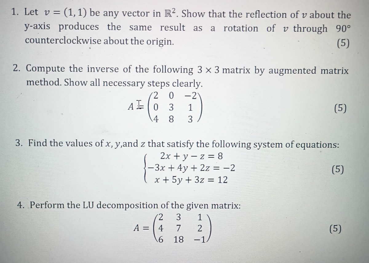 1. Reflection and Rotation of Vector in R² Let \mathbf{v} = (1, 1) be a..