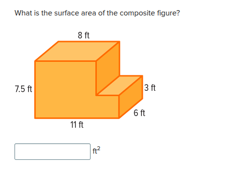 What is the surface area of the composite figure with dimensions 8 ft, 7...