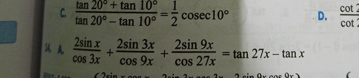 Prove the following trigonometric identities: C. \frac{\tan 20^\circ