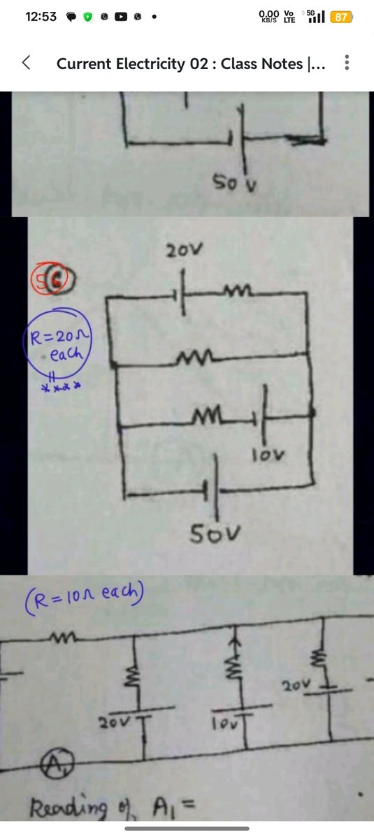 Determine the reading of ammeter A1 in the given circuit. Each resistor h..