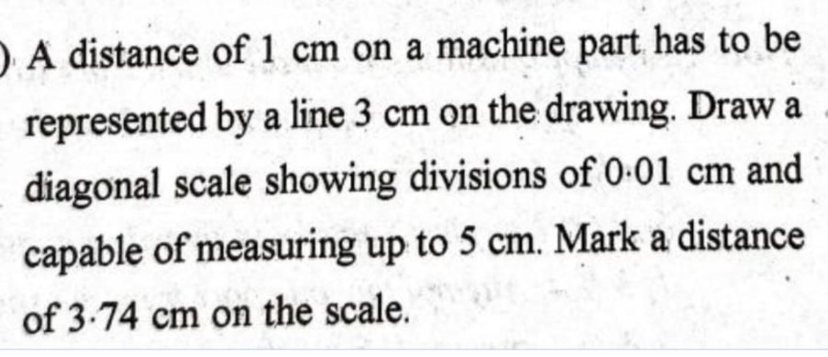 A distance of 1 cm on a machine part has to be represented by a line 3 cm..