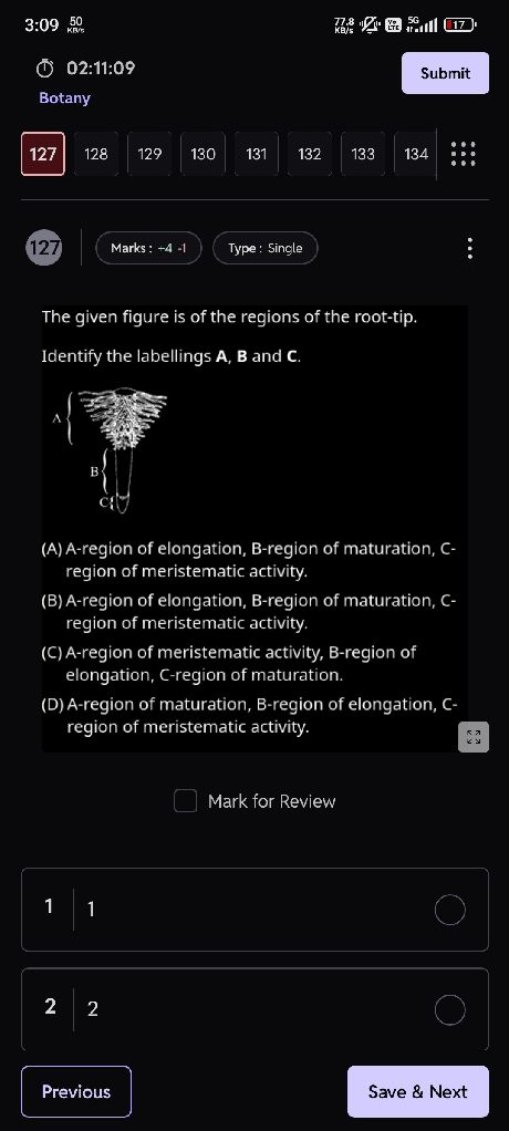 The given figure is of the regions of the root-tip. Identify the labellin..