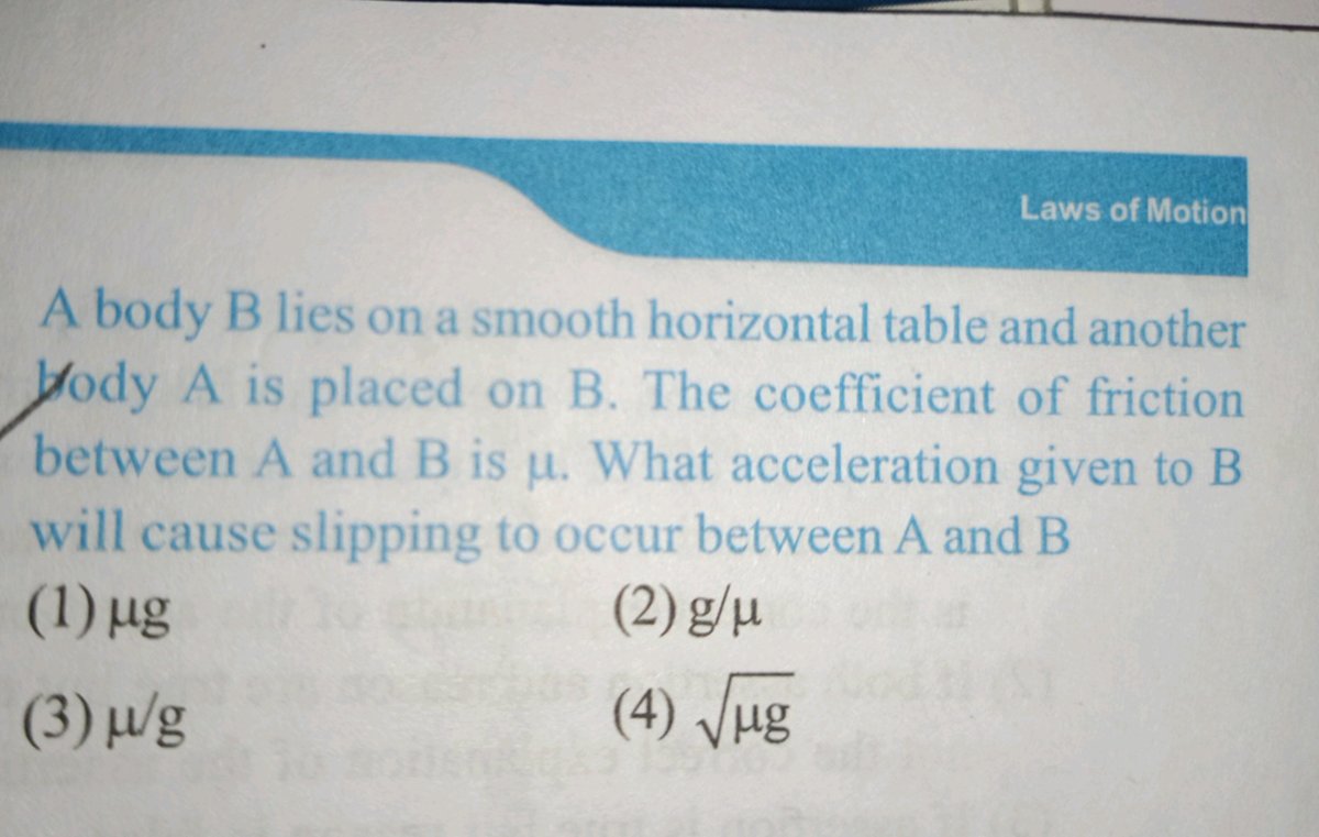 Laws of Motion A body B lies on a smooth horizontal table and another Yod..