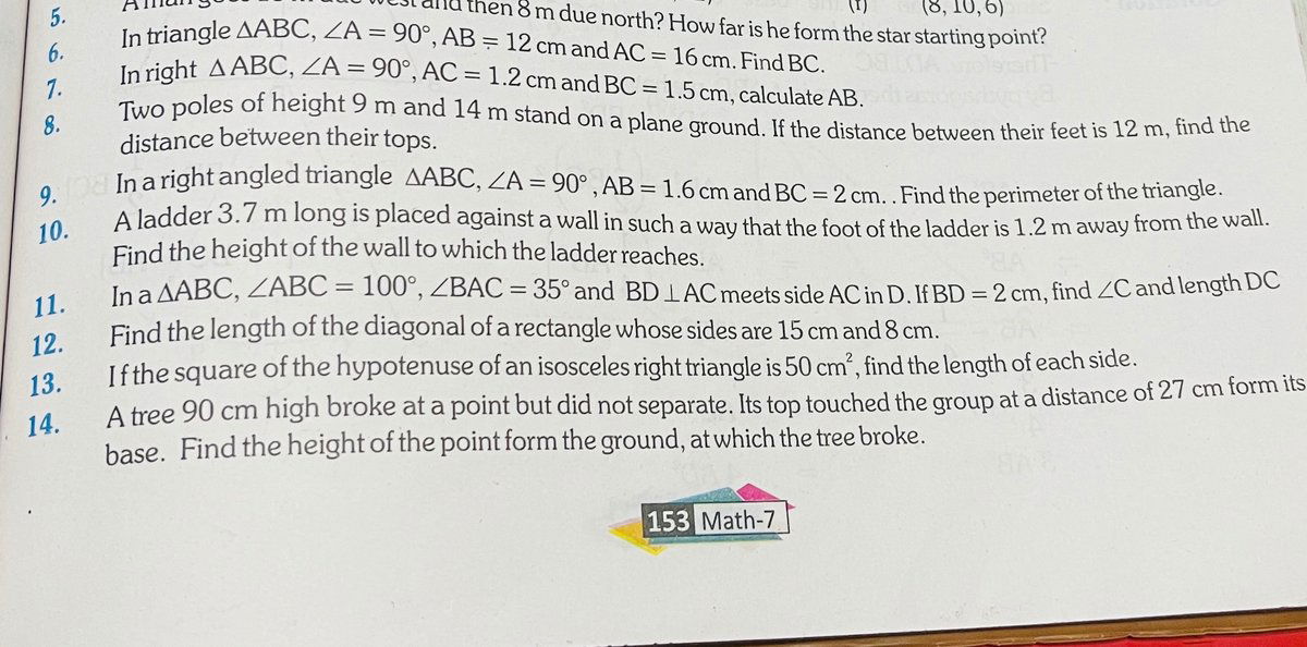 Here are a set of math problems: In triangle ABC, ∠A = 90°, AB = 12 cm a..