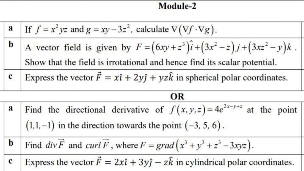 Module-2 a. If f = x^2yz and g = xy-3z^2, calculate \nabla (\nabla f \cd..