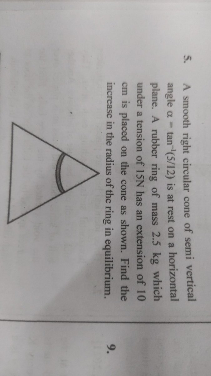 Q5: A smooth right circular cone of semi-vertical angle \alpha = \tan^{-1..