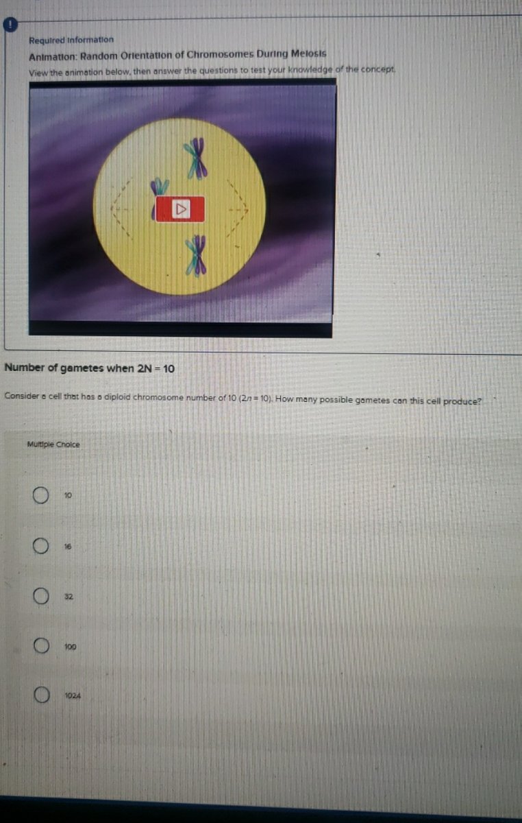 Consider a cell that has a diploid chromosome number of 10 (2n = 10). How..