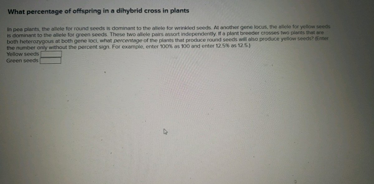 What percentage of offspring in a dihybrid cross in plants? In pea plant..
