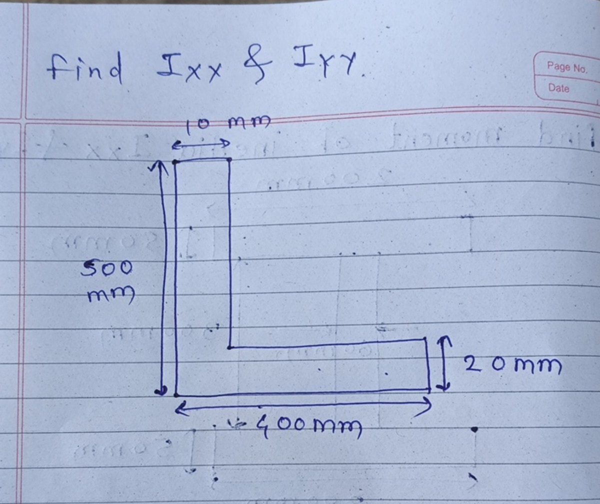 Find Ixx & Iyy for the given diagram: (The diagram shows an L-shaped fig..