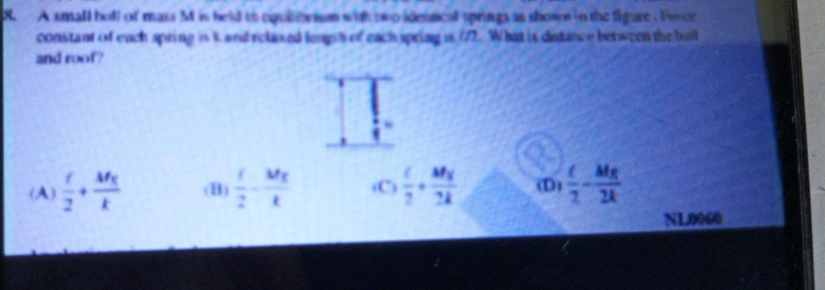 A small ball of mass M is held in equilibrium with two identical springs