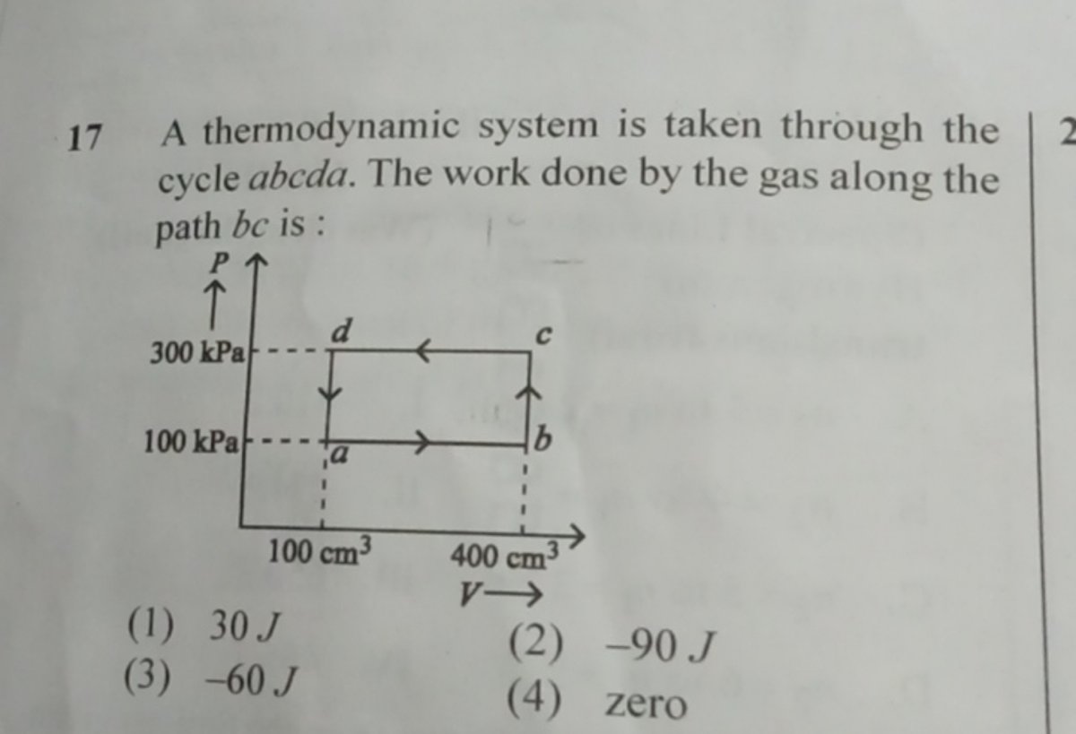 17 A thermodynamic system is taken through the cycle a b c d a. The work
