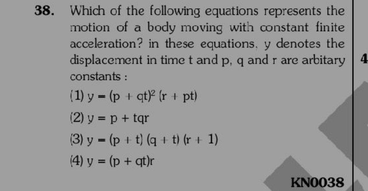 Which of the following equations represents the motion of a body moving w..