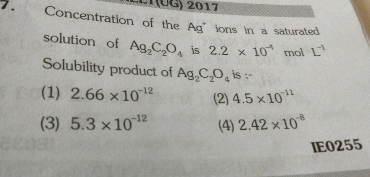 Concentration of the \mathrm { Ag } ^ { + }ions in a saturated Solubility..