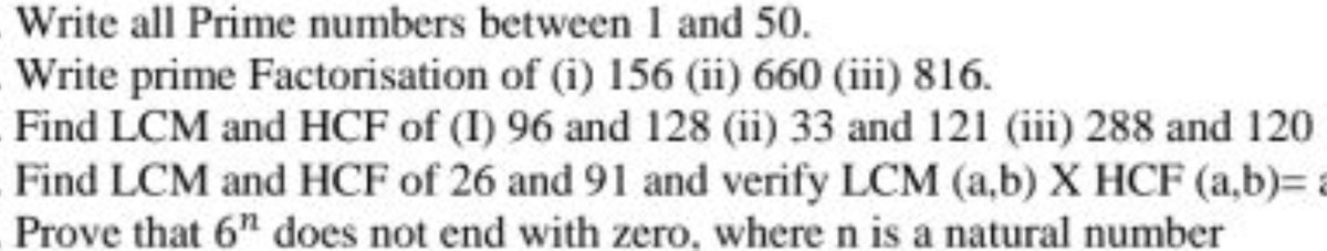 Write all Prime numbers between 1 and 50. Write prime Factorisation of (i..