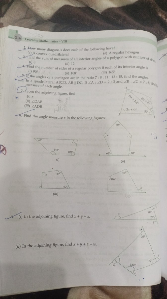 Here are a few questions related to polygons and angles: 2. How many dia..
