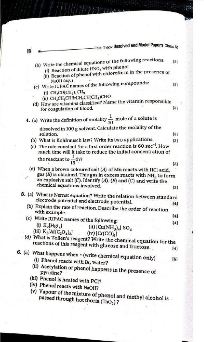 16 -Fast Track Unsolved and Model Papers Class 12 (b) Write the chemica..