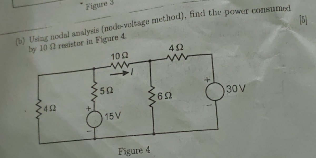 (b) Using nodal analysis (node-voltage method), find the power consumed b..