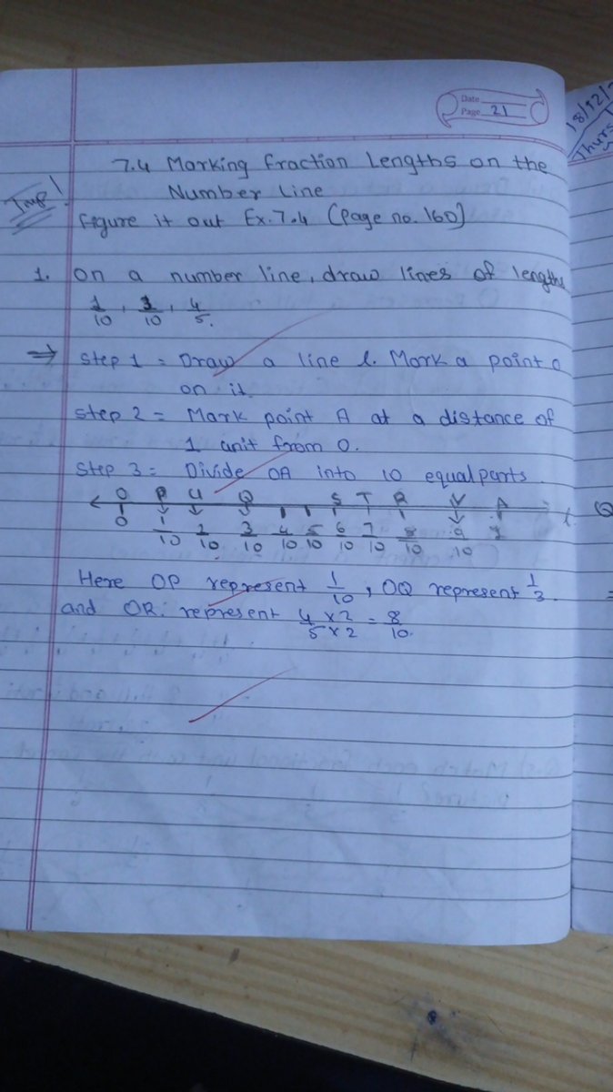 On a number line, draw lines of lengths \frac{1}{10}, \frac{3}{10}, \frac..